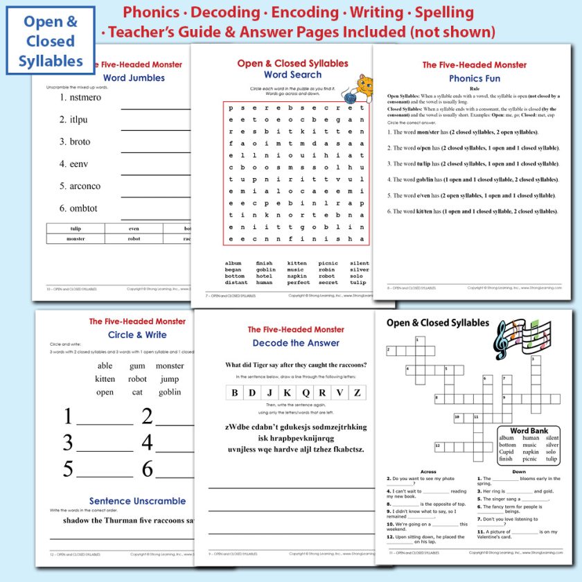 OPEN & CLOSED SYLLABLES – Practice Pack – T125