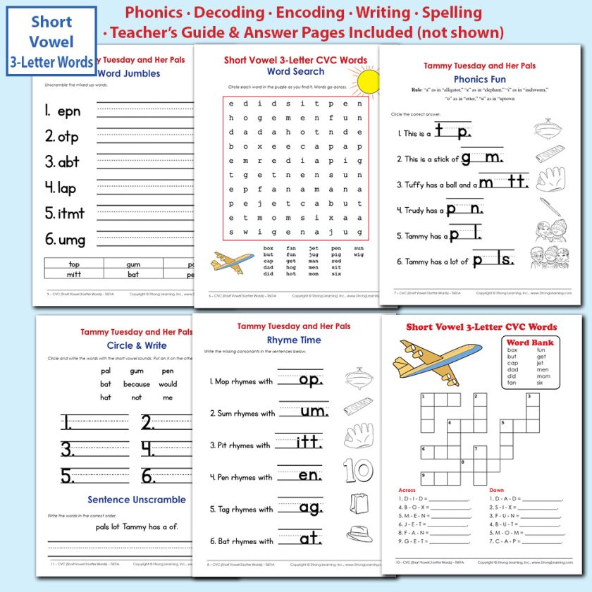 SHORT VOWEL 3-LETTER CVC WORDS – Practice Pack – T601A