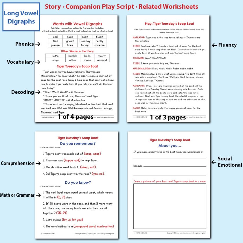LONG VOWEL DIGRAPH WORDS – Practice Pack – T603AB