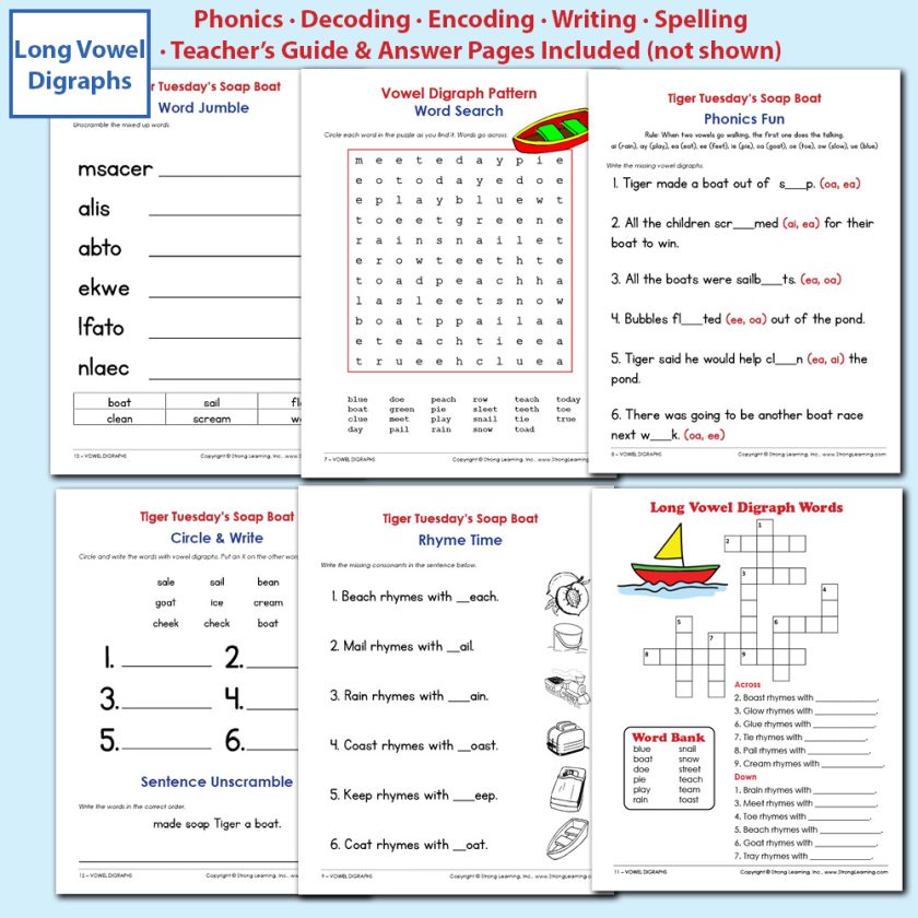 LONG VOWEL DIGRAPH WORDS – Practice Pack – T603AB