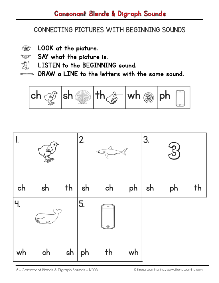 CONSONANT BLENDS AND DIGRAPH SOUNDS – Practice Pack – T600B